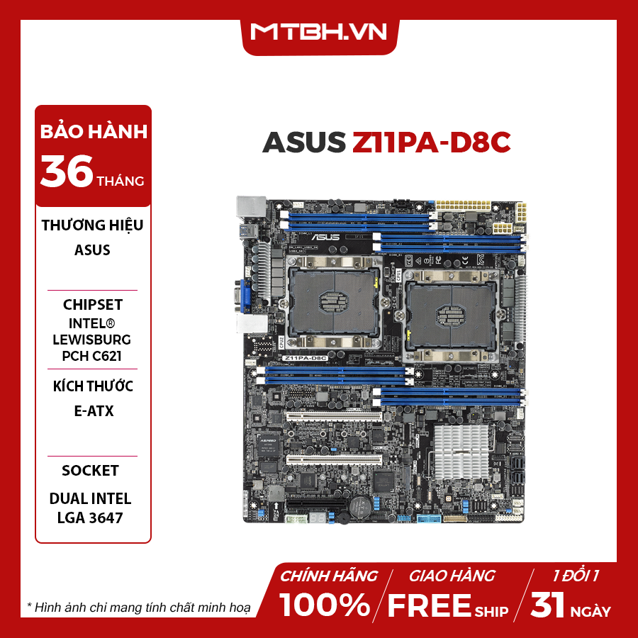 MAIN ASUS Z11PA-D8C (DUAL CPU WORKSTATION) (Intel C621, LGA 3647, ATX, – Máy Tính Biên Hòa