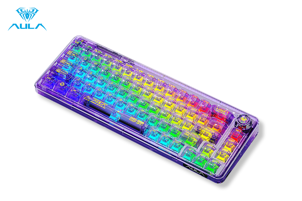 BÀN PHÍM CƠ AULA F68 3 MODE TÍM (TYPEC + 2.4G + BLUETOOTH, ICE CRYSTAL ...