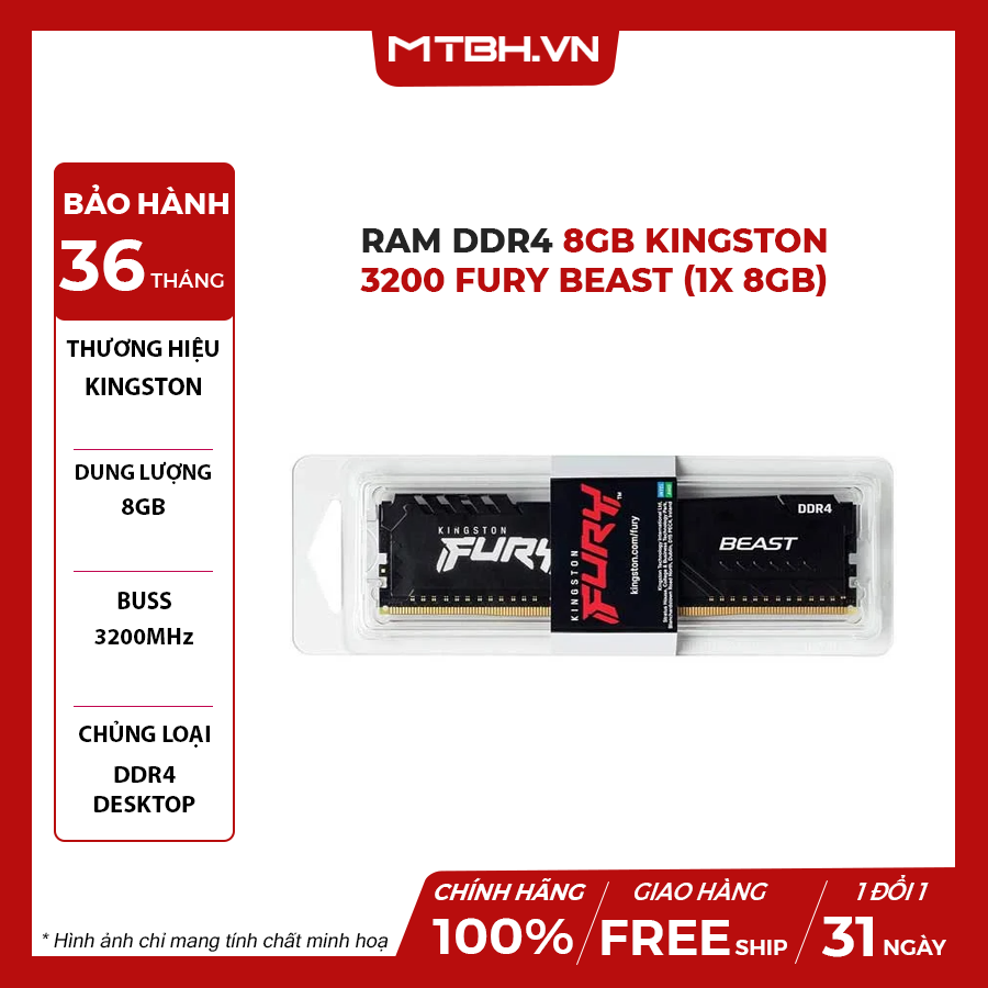 Ram DDR4 8GB Kingston 3200 Fury Beast (1x 8GB) – Máy Tính Biên Hòa