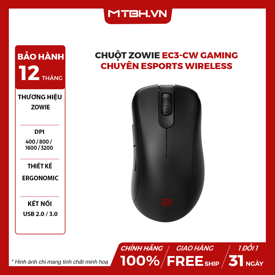 Chuột ZOWIE EC3-CW Gaming Chuyên Esports Wireless – Máy Tính Biên Hòa