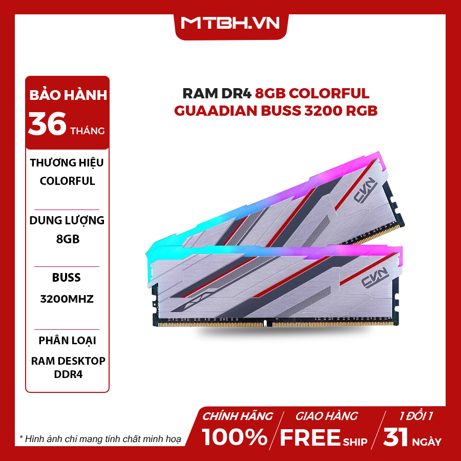 RAM DR4 8GB COLORFUL GUAADIAN Buss 3200 RGB – Máy Tính Biên Hòa