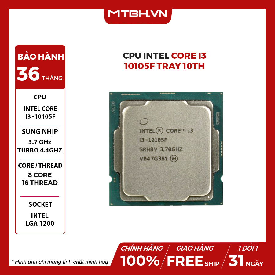 CPU INTEL CORE I3 10105F TRAY 10TH – Máy Tính Biên Hòa CPU INTEL CORE I3 10105F TRAY 10TH – Máy Tính Biên Hòa