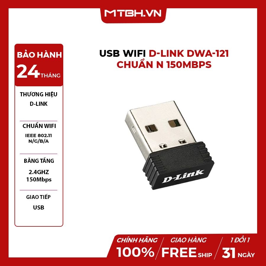 USB WIFI D-LINK DWA-121 - CHUẨN N 150MBPS – Máy Tính Biên Hòa