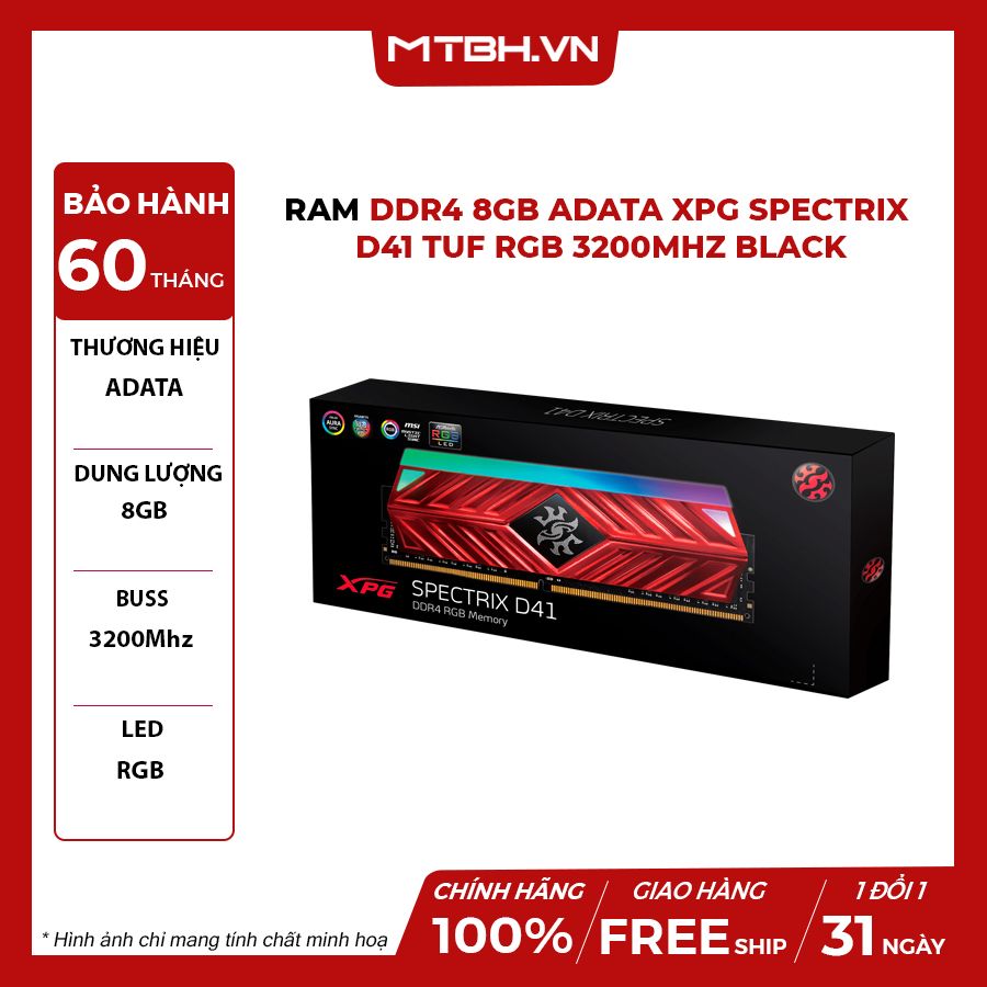 RAM DDR4 8GB ADATA XPG SPECTRIX D41 TUF RGB 3200Mhz BLACK – Máy Tính ...