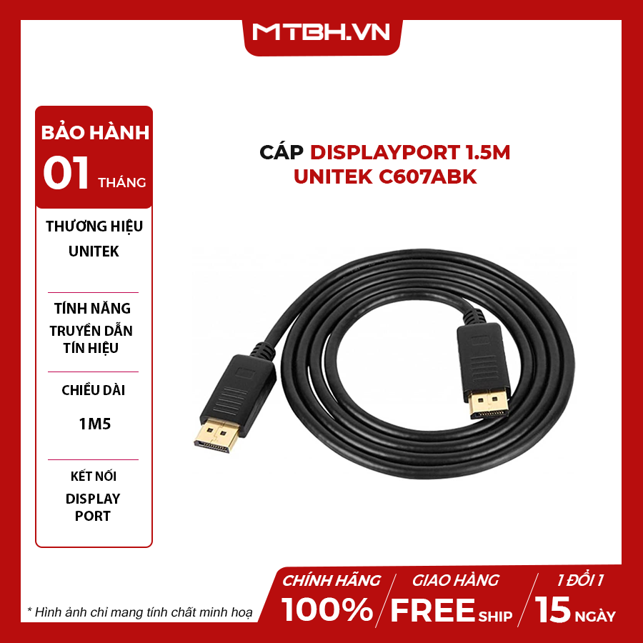 CÁP DISPLAYPORT 1.5M UNITEK C607ABK – Máy Tính Biên Hòa