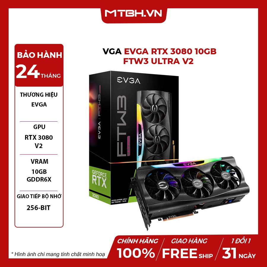 VGA EVGA RTX 3080 FTW3 ULTRA GAMING 12GB GDDR6X V2 – Máy Tính Biên Hòa