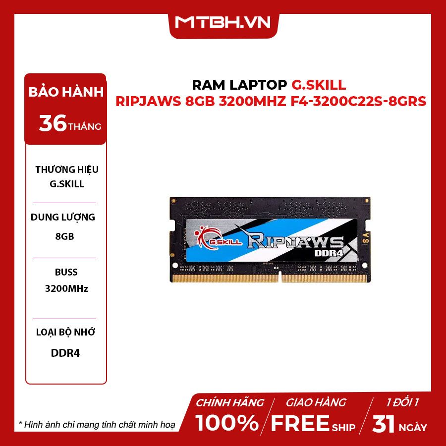 RAM LAPTOP G.SKILL RIPJAWS 8GB 3200Mhz F4-3200C22S-8GRS – Máy Tính Biên Hòa