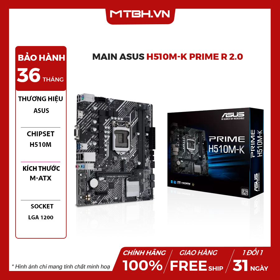 MAIN ASUS H510M-K PRIME R 2.0 (Intel H510, Socket 1200, m-ATX, 2 khe R – Máy Tính Biên Hòa