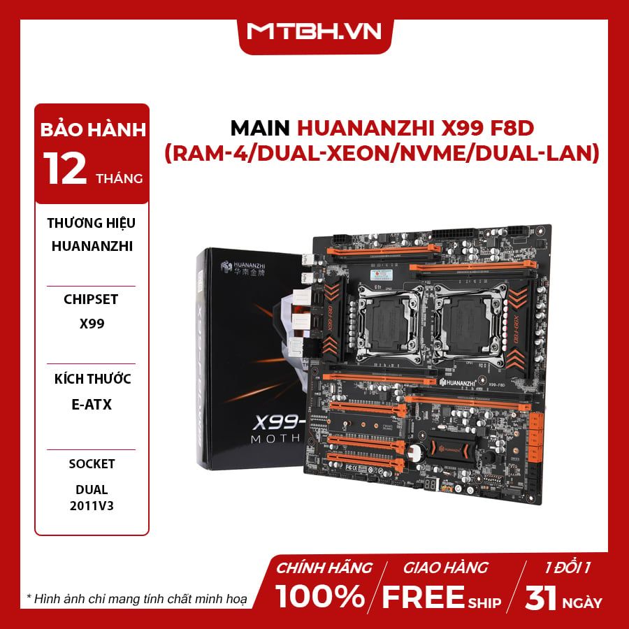 Main HUANANZHI X99 F8D (RAM-4/Dual-XEON/NVMe/Dual-LAN) – Máy Tính Biên Hòa