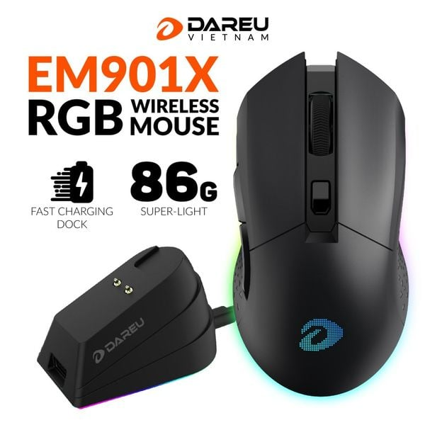 CHUỘT DAREU EM901X RGB BLACK (Wireless) – Máy Tính Biên Hòa