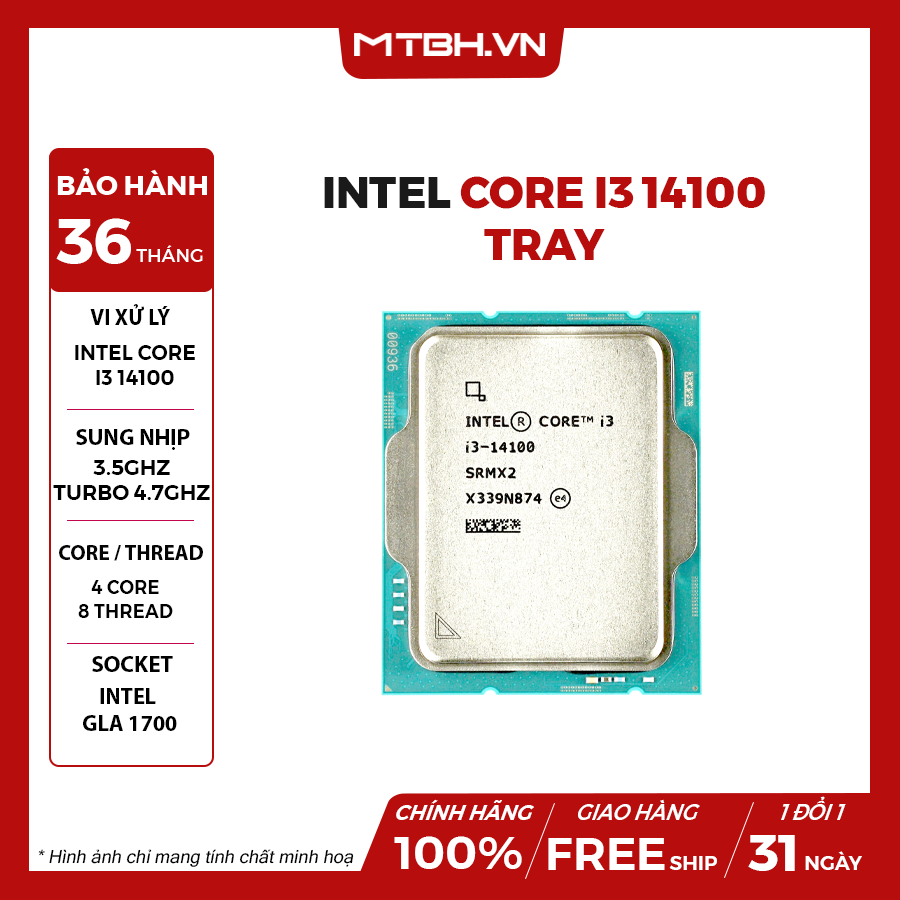 CPU Intel Core I3 14100 (Raptor Lake Refresh, LGA 1700) TRAY GEN 14 – Máy Tính Biên Hòa