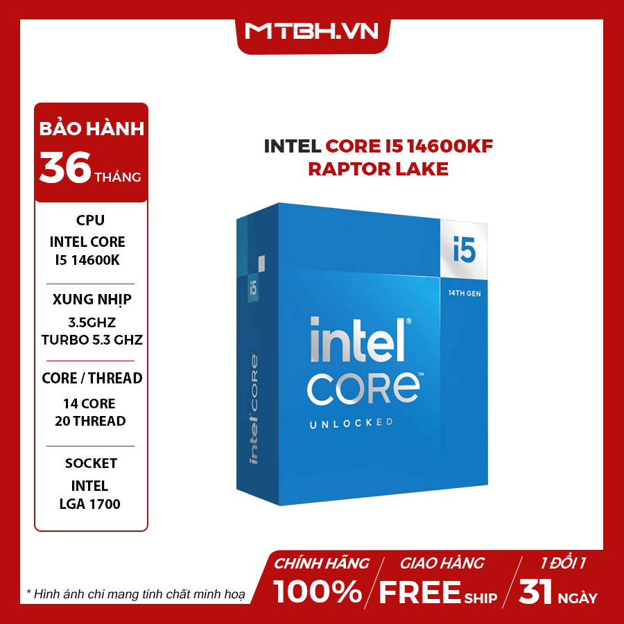 CPU Intel Core I5 14600KF (Raptor Lake Refresh, LGA 1700) BOX CHÍNH HÃ ... CPU Intel Core I5 14600KF (Raptor Lake Refresh, LGA 1700) BOX CHÍNH HÃ ...