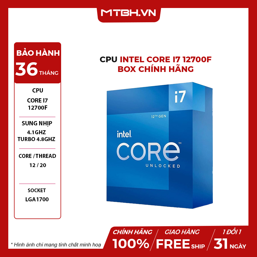 CPU Intel Core i7 12700F (Up to 4.8Ghz, 12 nhân 20 luồng, 25MB Cache ...