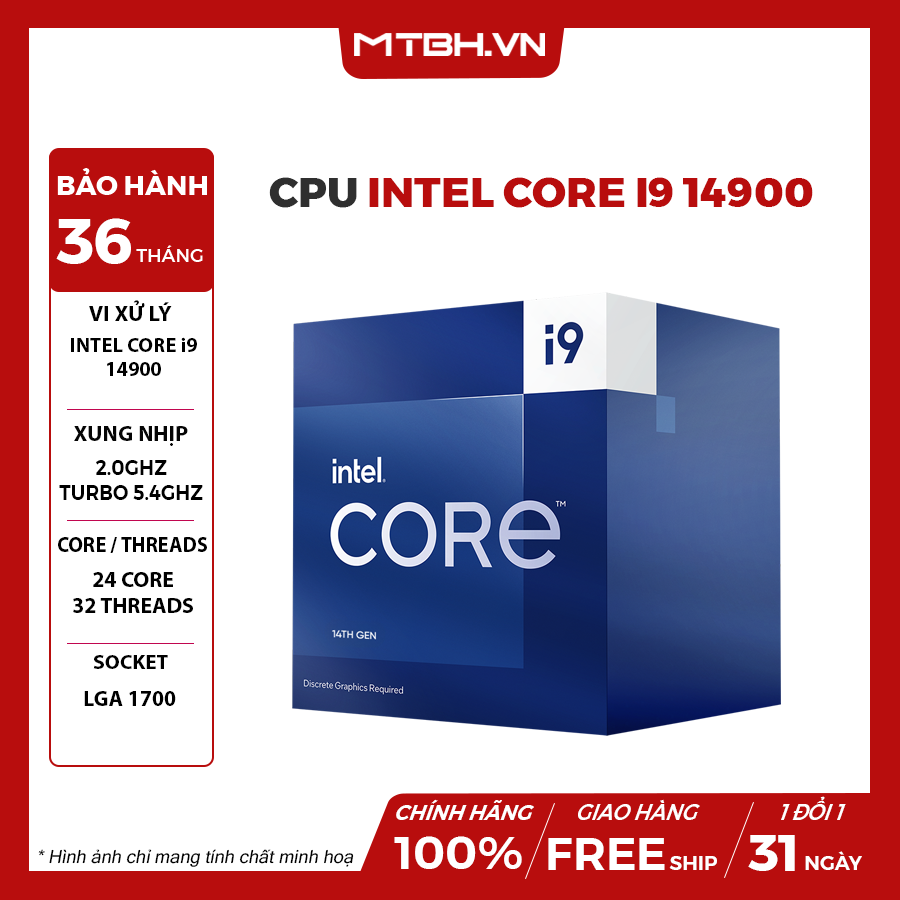 CPU INTEL CORE I9 14900 (UP TO 5.8GHZ, 24 NHÂN 32 LUỒNG, 36MB CACHE, 6 ...