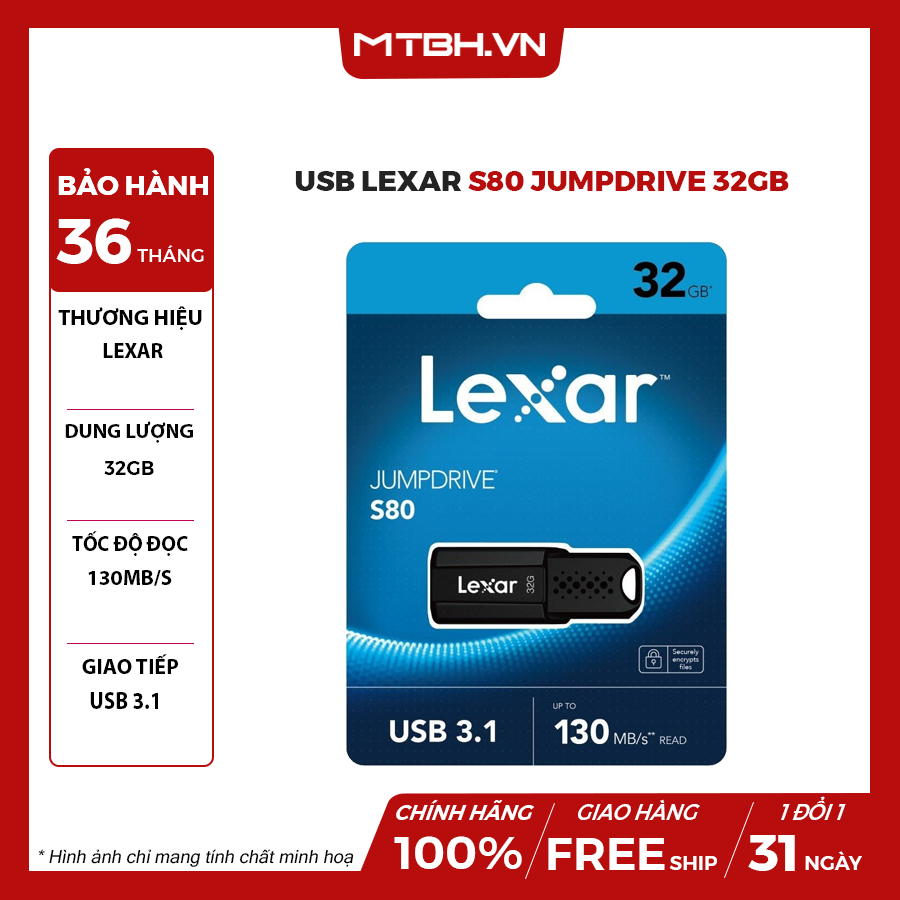 USB LEXAR S80 JUMPDRIVE 32GB - USB 3.1 – Máy Tính Biên Hòa