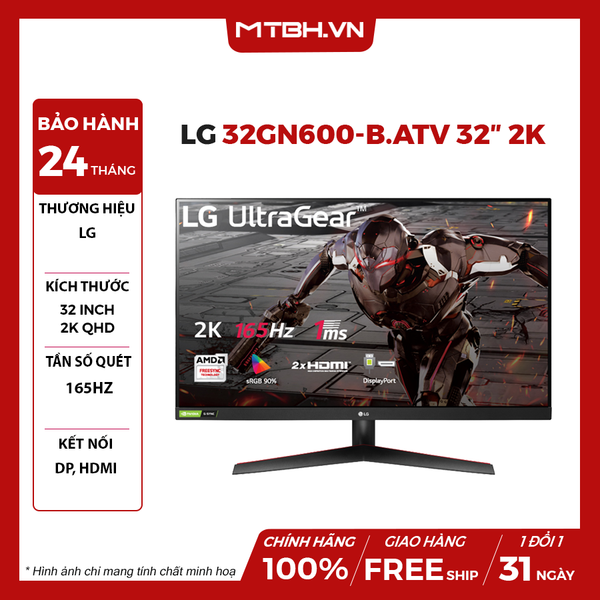 MÀN HINH LCD LG 32GN600-B.ATV 32″ 2K VA 165Hz (HDMI, DisplayPort) – Máy ...