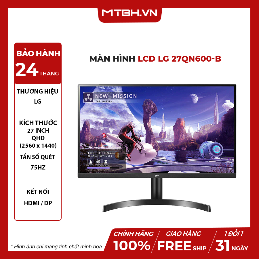 MÀN HÌNH LCD LG 27QN600-B 27" QHD IPS 75Hz HDMI+DP CHUYÊN ĐỒ HỌA – Máy Tính Biên Hòa