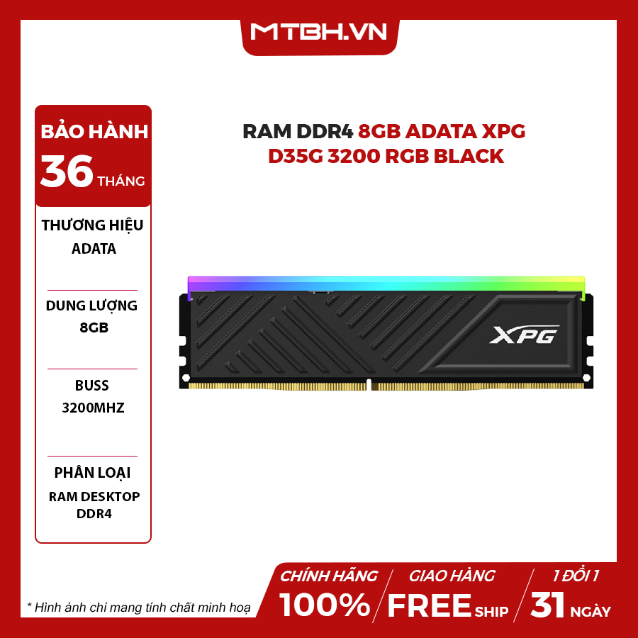 RAM DDR4 8GB ADATA XPG D35G 3200 RGB BLACK – Máy Tính Biên Hòa