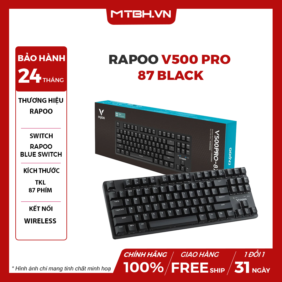 Bàn Phím Cơ Rapoo V500 Pro 87 Multi Mode Wireless Blue Switch – Máy Tính Biên Hòa