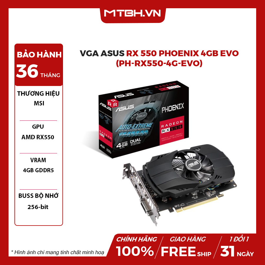 VGA ASUS RX 550 PHOENIX 4GB EVO (PH-RX550-4G-EVO) – Máy Tính Biên Hòa
