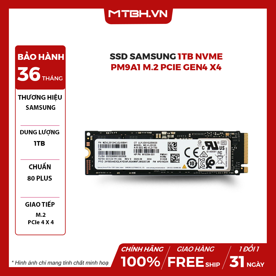 SSD Samsung 1TB NVMe PM9A1 M.2 PCIe Gen4 x4 NOBOX BH 3 NĂM – Máy Tính Biên Hòa