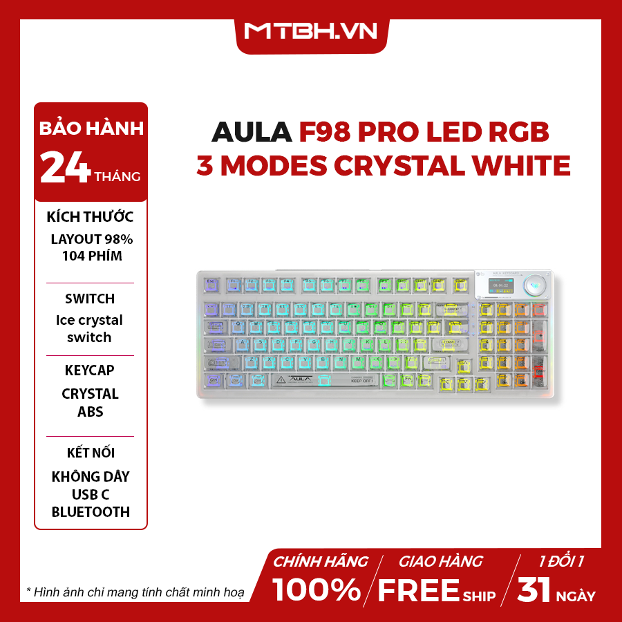 Bàn Phím Cơ AULA F98 PRO LED RGB 3 Modes,Màn Hình Phụ, Núm Xoay, Hotsw – Máy Tính Biên Hòa