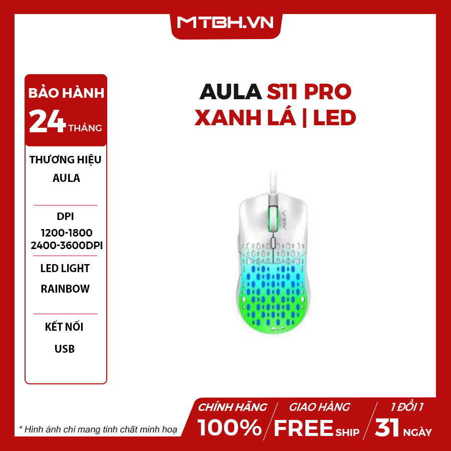 Chuột gaming có dây Aula S11 Pro - Xanh lá – Máy Tính Biên Hòa