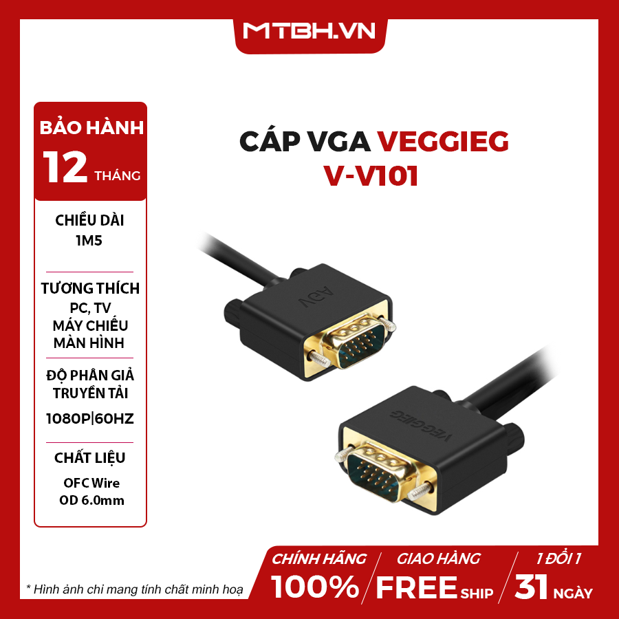 CÁP VGA 1,5M VEGGIEG V-V101 - LOẠI TỐT – Máy Tính Biên Hòa