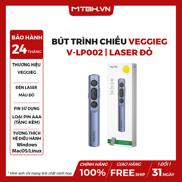 Bút trình chiếu VEGGIEG V-LP002 | Laser đỏ, kèm pin – Máy Tính Biên Hòa