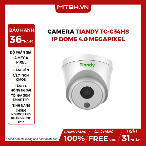 Camera TIANDY TC-C34HS IP Dome Hồng Ngoại 4.0 Megapixel (I3/E/Y/C/SD/2 ...
