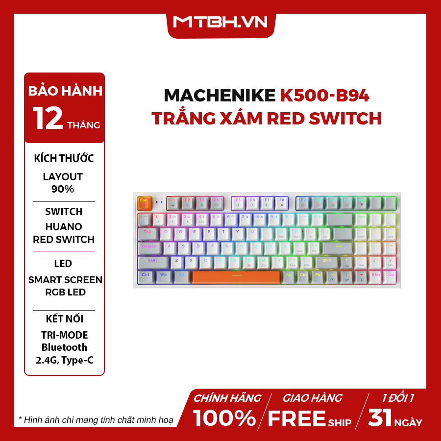 Bàn Phím Cơ Machenike K500-B94 Trắng Xám Red Switch – Máy Tính Biên Hòa