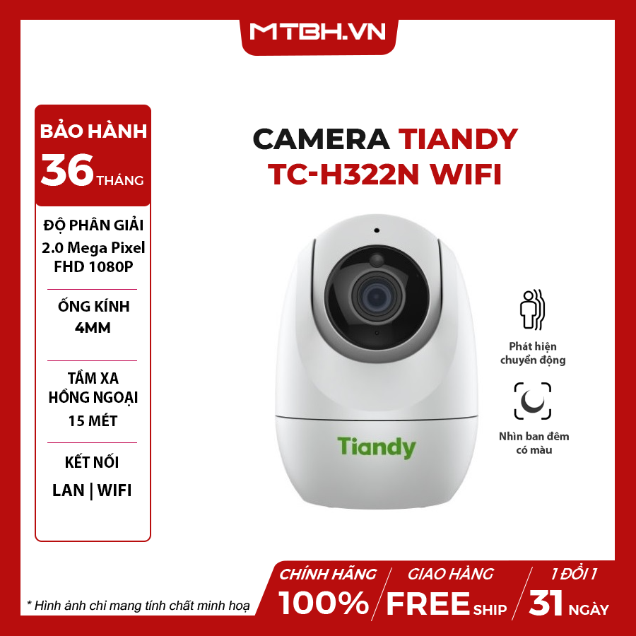 Camera TIANDY TC-H322N Wifi Hồng Ngoại 2.0 Megapixel (I2W/WIFI/Eu/4mm ...