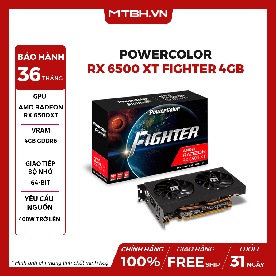 VGA PowerColor RX 6500 XT Fighter 4GB GDDR6 – Máy Tính Biên Hòa