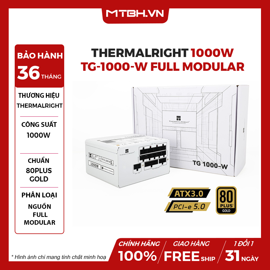 Nguồn Thermalright 1000W TG-1000-W Nhập khẩu - Trắng | 1000W, 80 Plus – Máy Tính Biên Hòa
