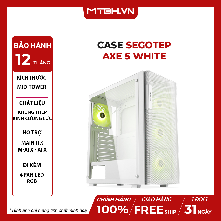 Case SEGOTEP AXE 5 WHITE (ATX/Mid Tower/Màu Trắng/4 Fan ARGB) – Máy Tính Biên Hòa