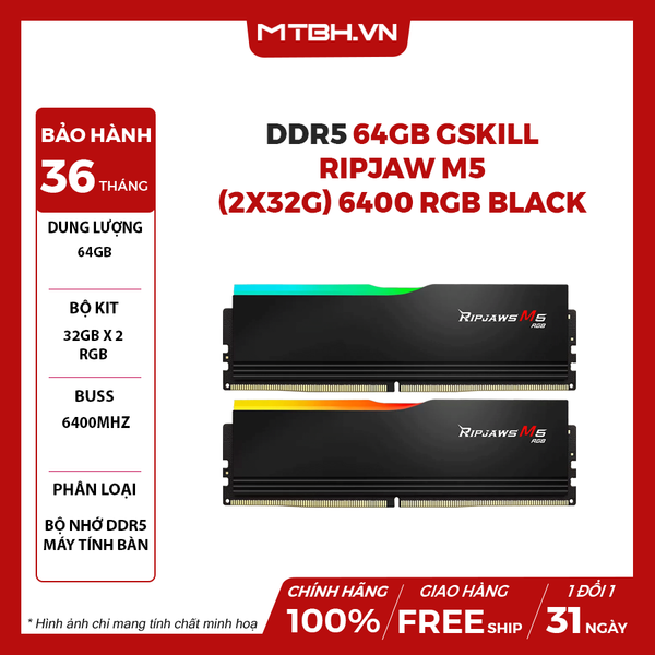 RAM DDR5 64GB Gskill Ripjaw M5 (2x32G) 6400 RGB Black – Máy Tính Biên Hòa