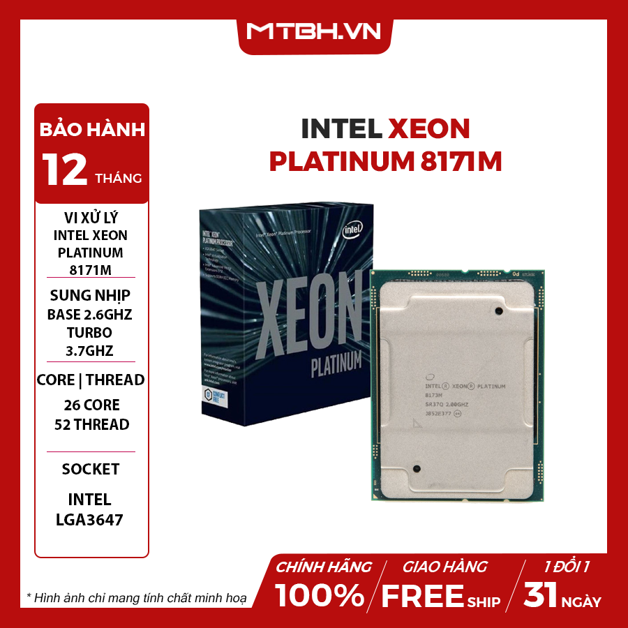CPU Intel Xeon Platinum 8171M ( 2.6GHz up to 3.7GHz, 26 nhân, 52 luồng ...