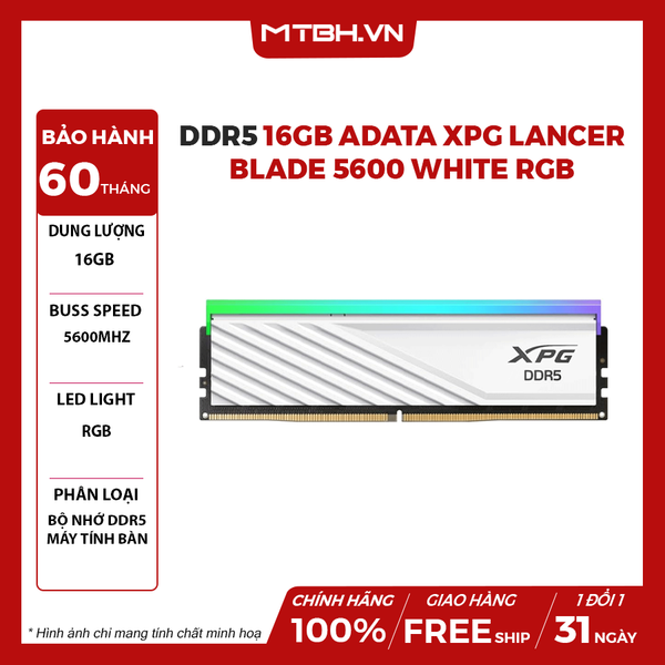 RAM DDR5 16GB ADATA XPG LANCER BLADE 5600 WHITE RGB – Máy Tính Biên Hòa