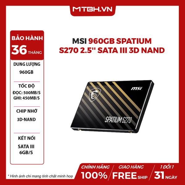 SSD MSI 960GB SPATIUM S270 2.5'' SATA III 3D NAND – Máy Tính Biên Hòa