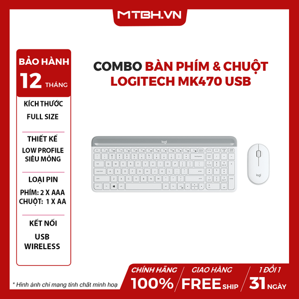 Combo Bàn Phím & Chuột Logitech MK470 USB (Slim Wireless) White – Máy ...