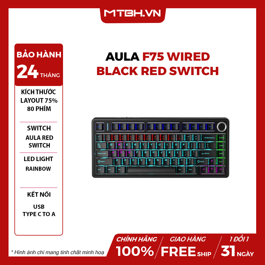 Bàn Phím Cơ AULA F75 Wired White Red Switch – Máy Tính Biên Hòa