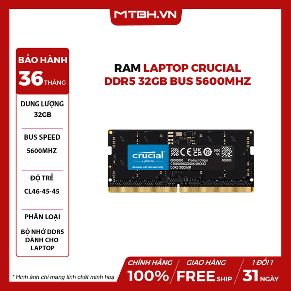 RAM LAPTOP CRUCIAL DDR5 32GB BUS 5600MHZ – Máy Tính Biên Hòa