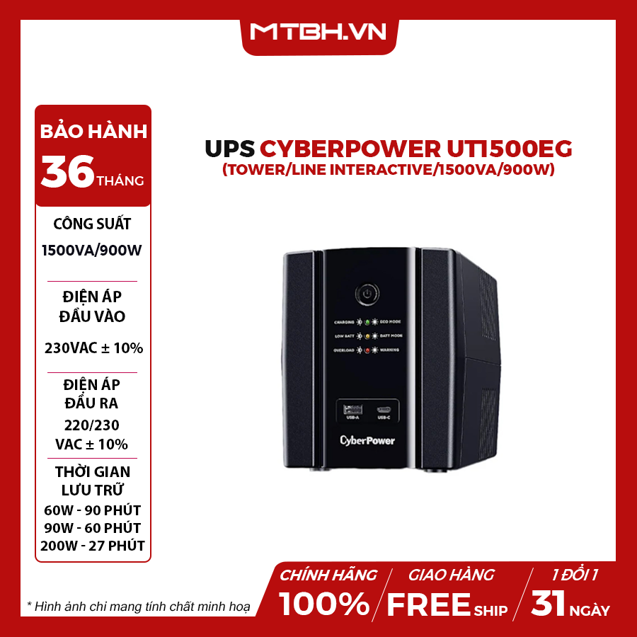Bộ lưu điện UPS Cyberpower UT1500EG (Tower/Line Interactive/1500VA/900 ...