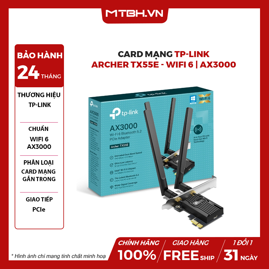 CARD MẠNG TP-LINK ARCHER TX55E - WIFI 6 | AX3000 | BLUETOOTH 5.2 | 2 B ...