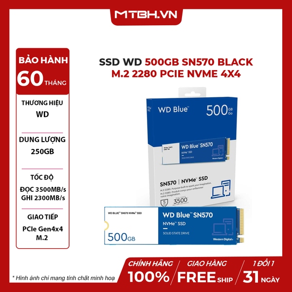 SSD WD 500GB Blue SN570 NVMe PCIe Gen3x4 – Máy Tính Biên Hòa