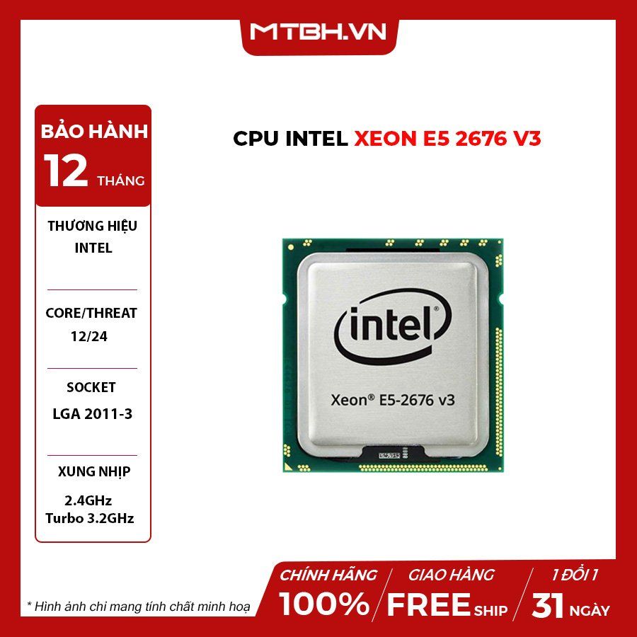 CPU Intel Xeon E5 2676 V3 (2.4GHz Turbo Up To 3.2GHz, 12 nhân 24 luồng ...