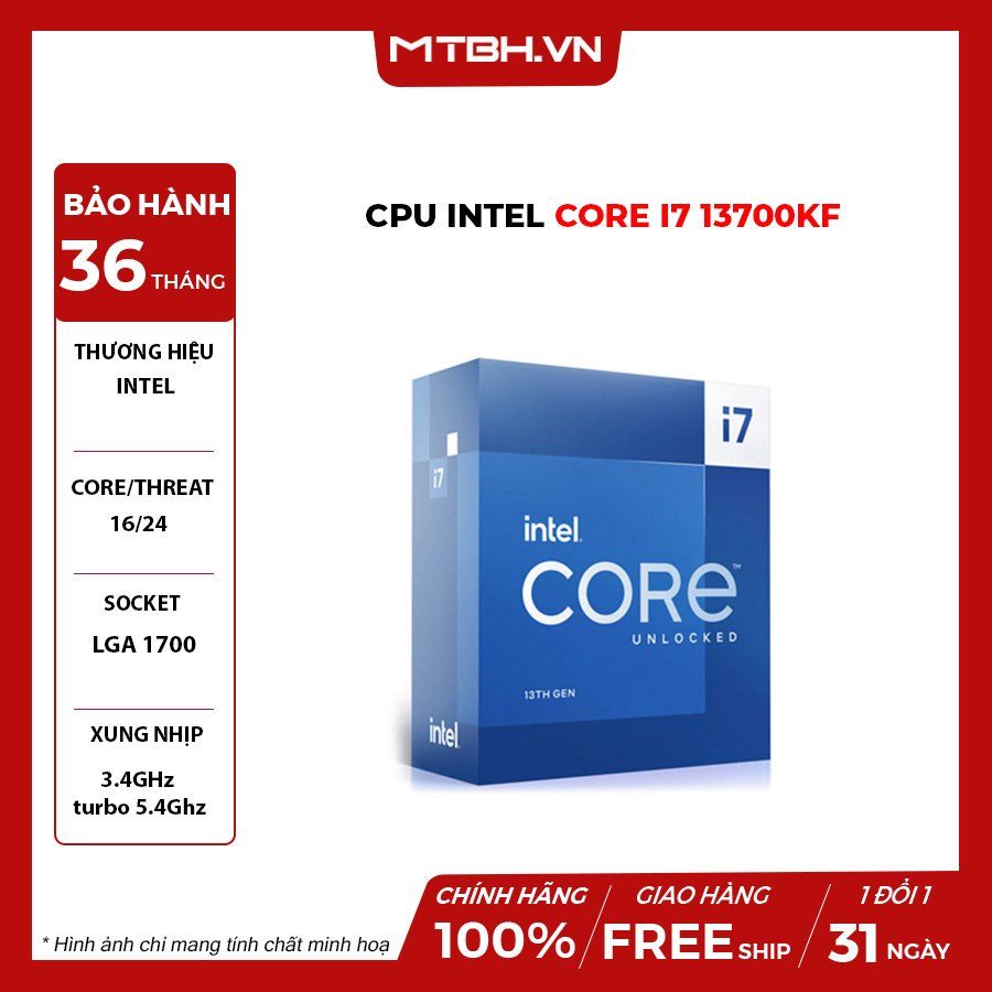 CPU Intel Core i7 13700KF (3.4GHz turbo up to 5.4Ghz, 16 nhân 24 luồng ...