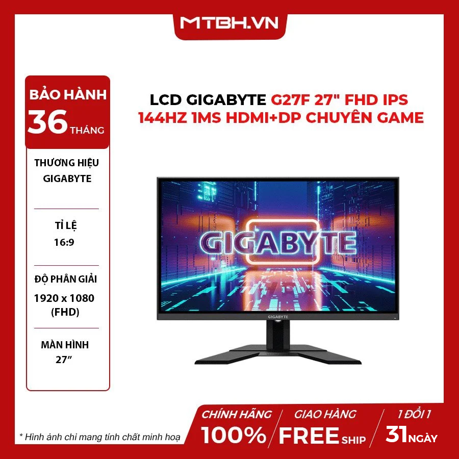 MÀN HÌNH LCD GIGABYTE G27F 27" FHD IPS 144Hz 1MS HDMI+DP CHUYÊN GAME ...