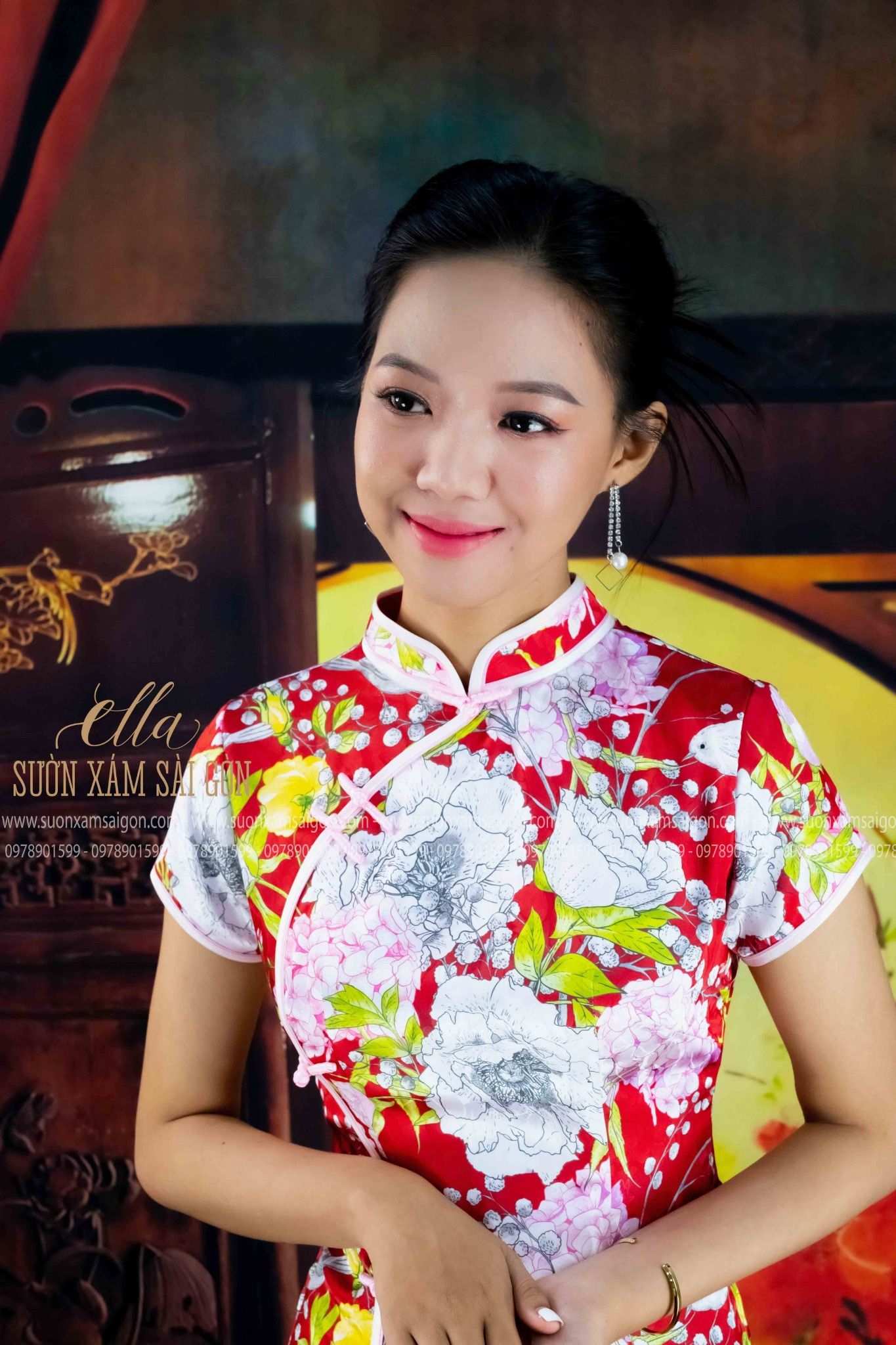 Sườn Xám Gấm Lá Hoa Tú Cầu – Sườn Xám-Jin Classic Style