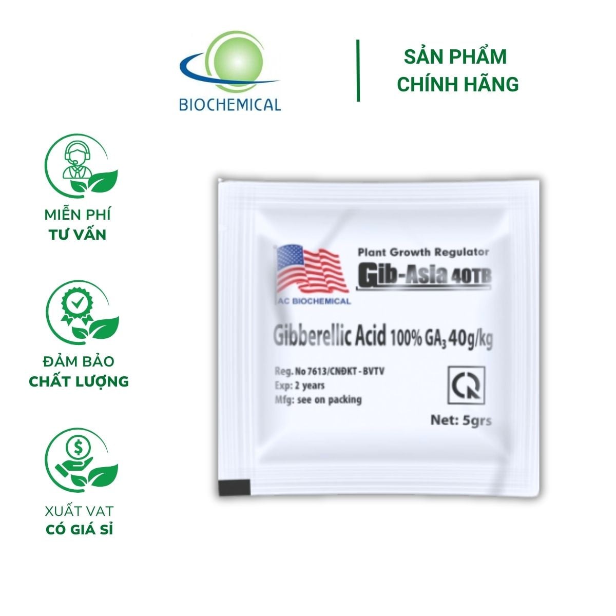 Chất kích thích sinh trưởng Gibberellic Acid 99% (GA3) - Gói 5 gram